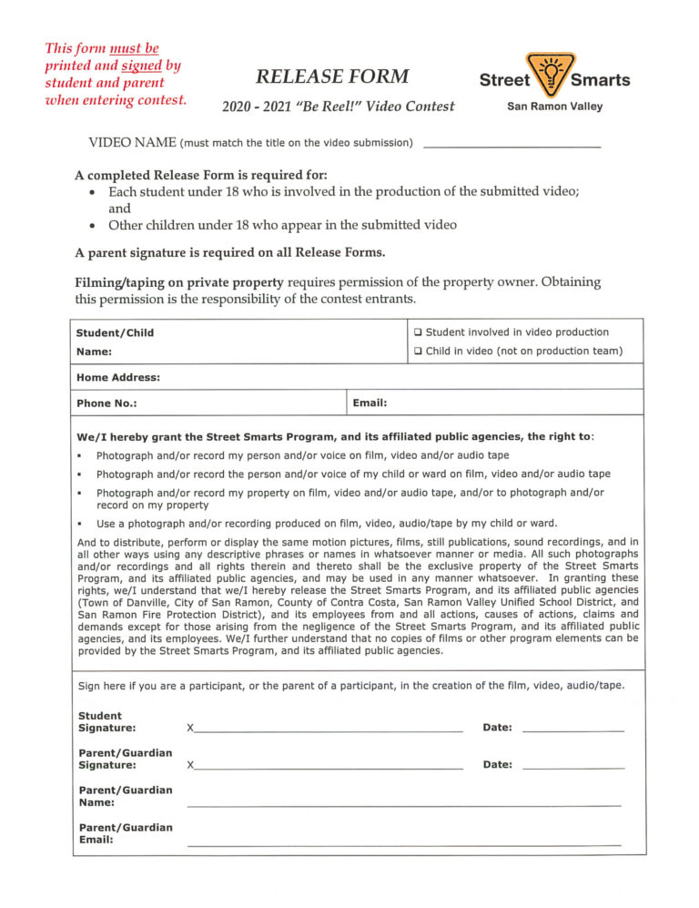 Entry Form and Release – Street Smarts