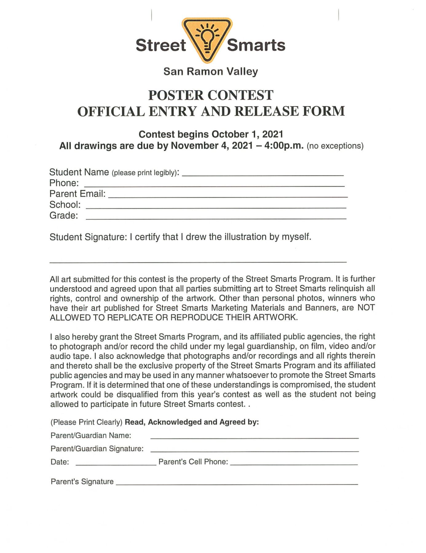 2021/2022 Street Smarts Poster Contest Entry and Release Form – Street ...
